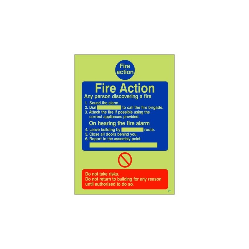 6 Point Fire Action Notice Sign - Any Person Discovering a Fire