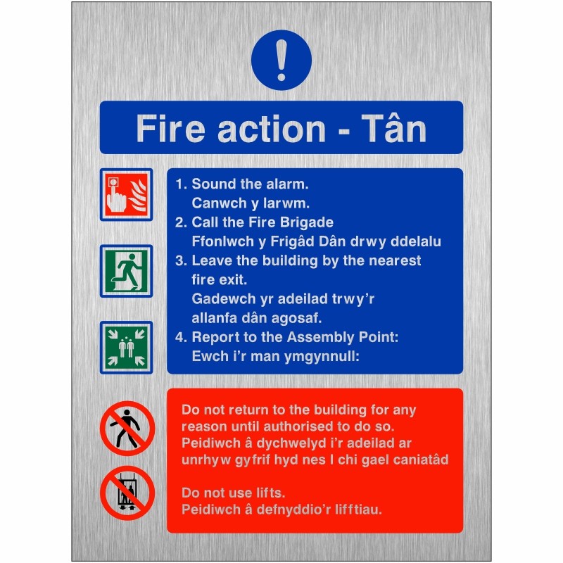 English / Welsh Fire Action Sign