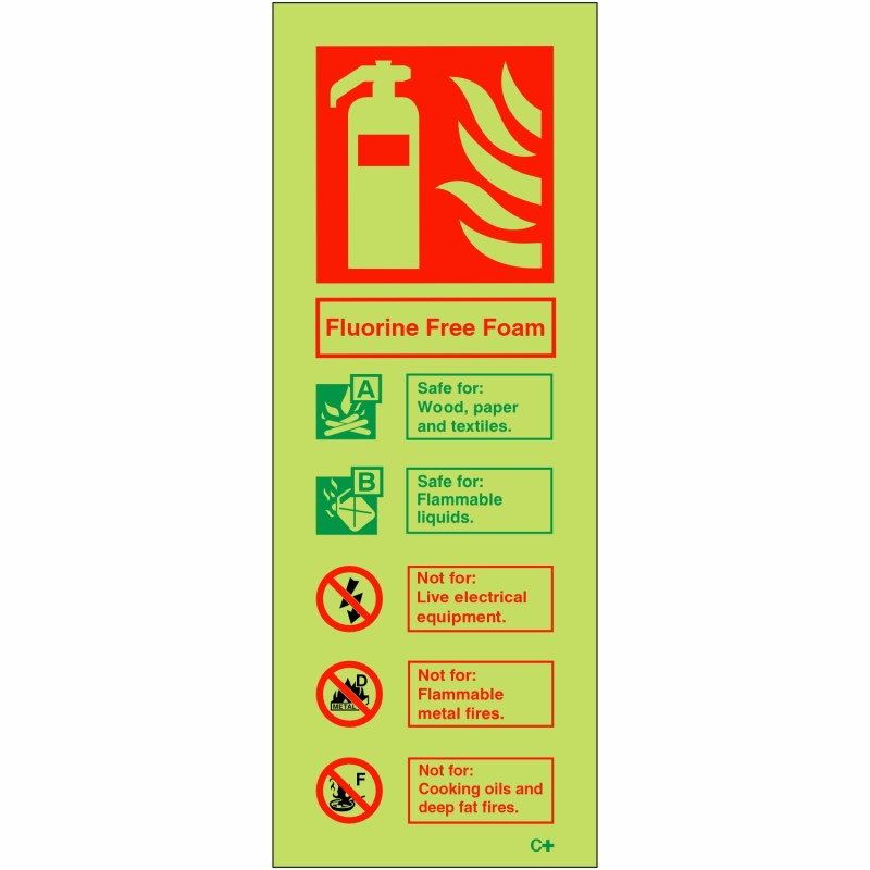 Glow in the Dark Fluorine Free Foam Fire Extinguisher ID Sign - BS 5499 ...