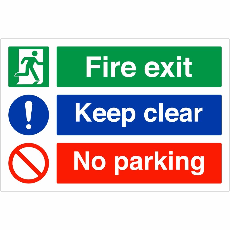 Fire Exit Keep Clear No Parking Sign