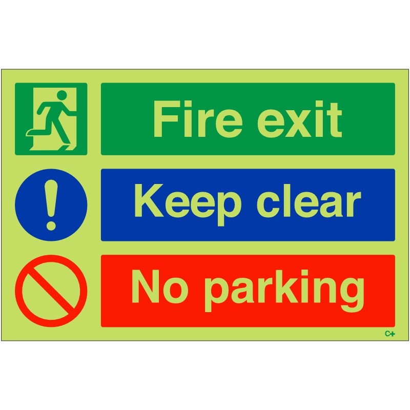 Glow in the Dark Fire Exit Keep Clear No Parking Sign