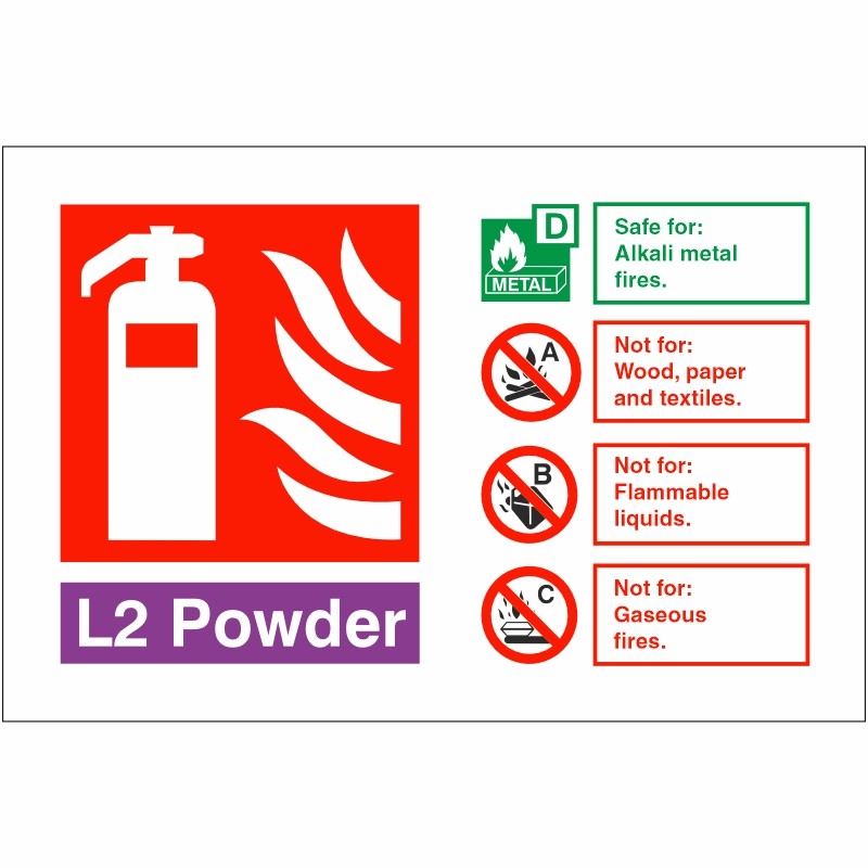 L2 Powder Fire Extinguisher ID Sign 150mm x 100mm Landscape