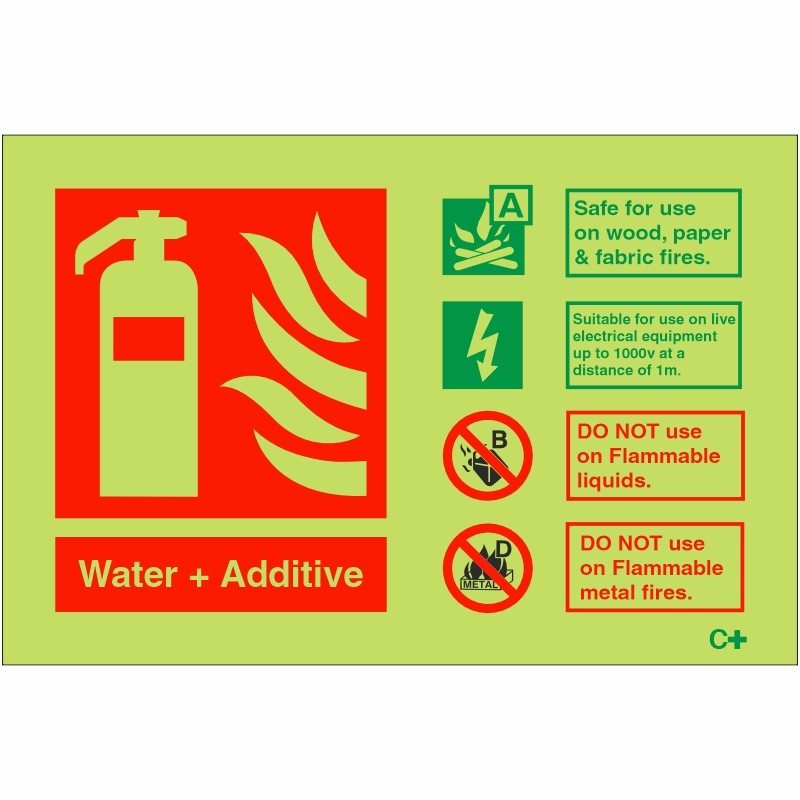 Glow In Dark Water + Additive Fire Extinguisher Sign