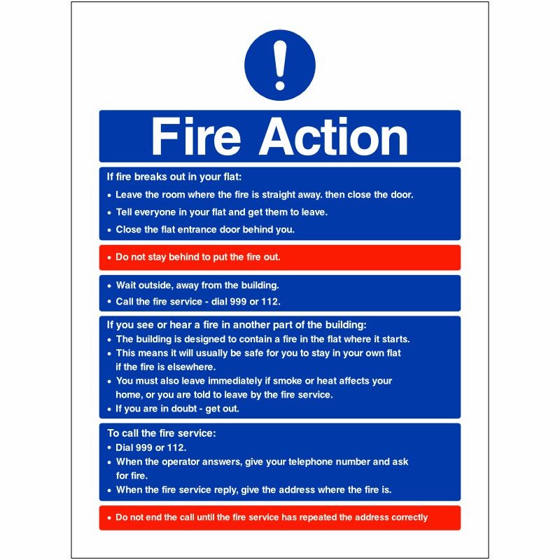 Fire Action Notice Sign - If Fire Breaks Out In Your Flat