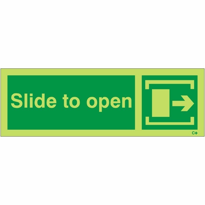 Glow in the Dark Slide to Open Arrow Right Sign | Safety Signs UK