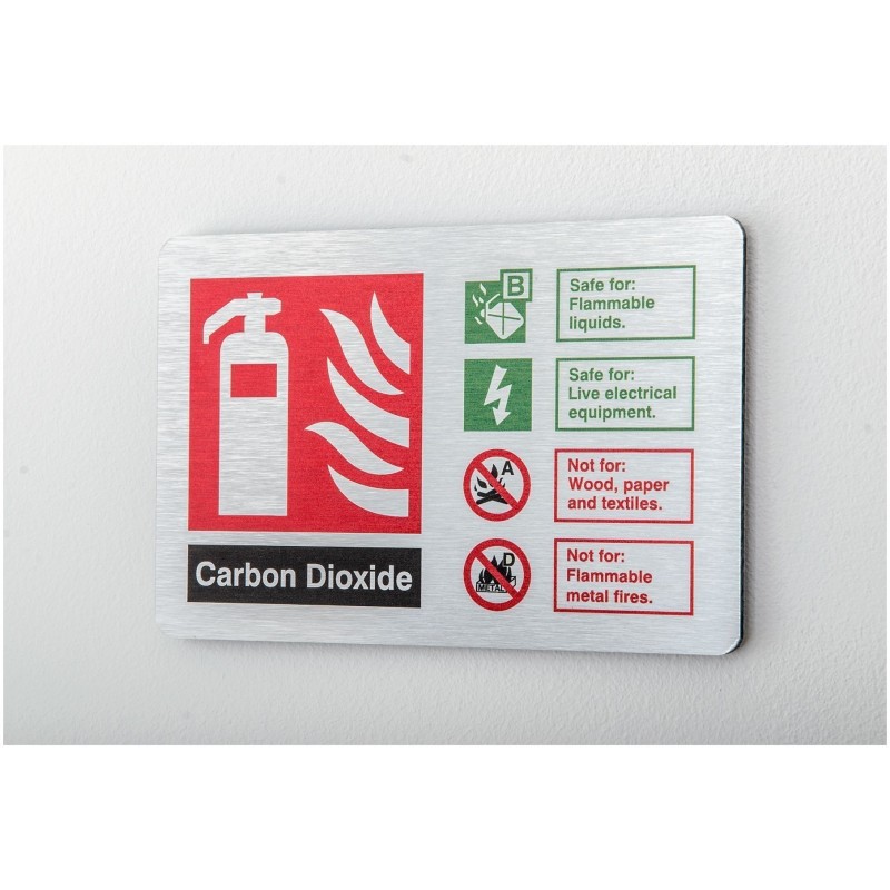 Brushed Aluminium Effect Carbon Dioxide Fire Identification Sign