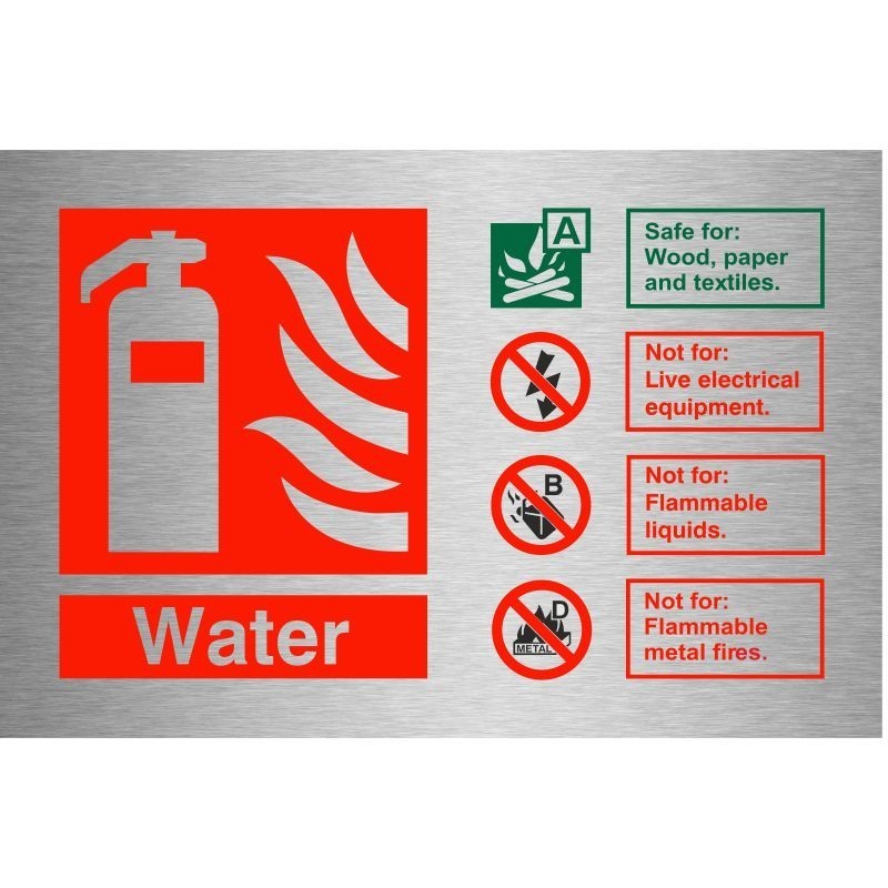 Brushed Aluminium Water Fire Extinguisher ID Sign