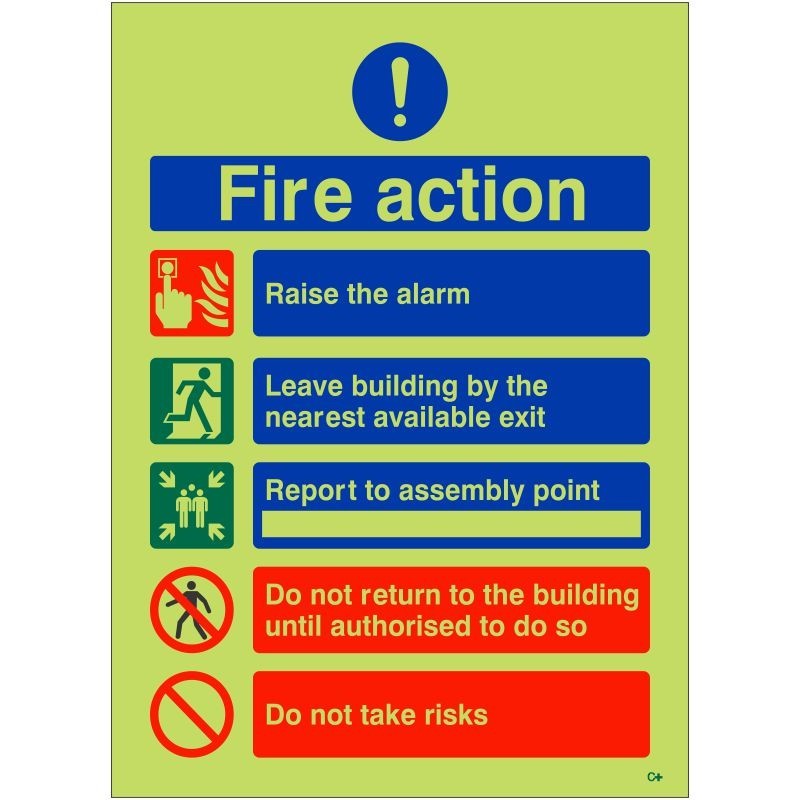 Glow In The Dark Fire Action Notice Sign Raise The Alarm - BS 5499 ...