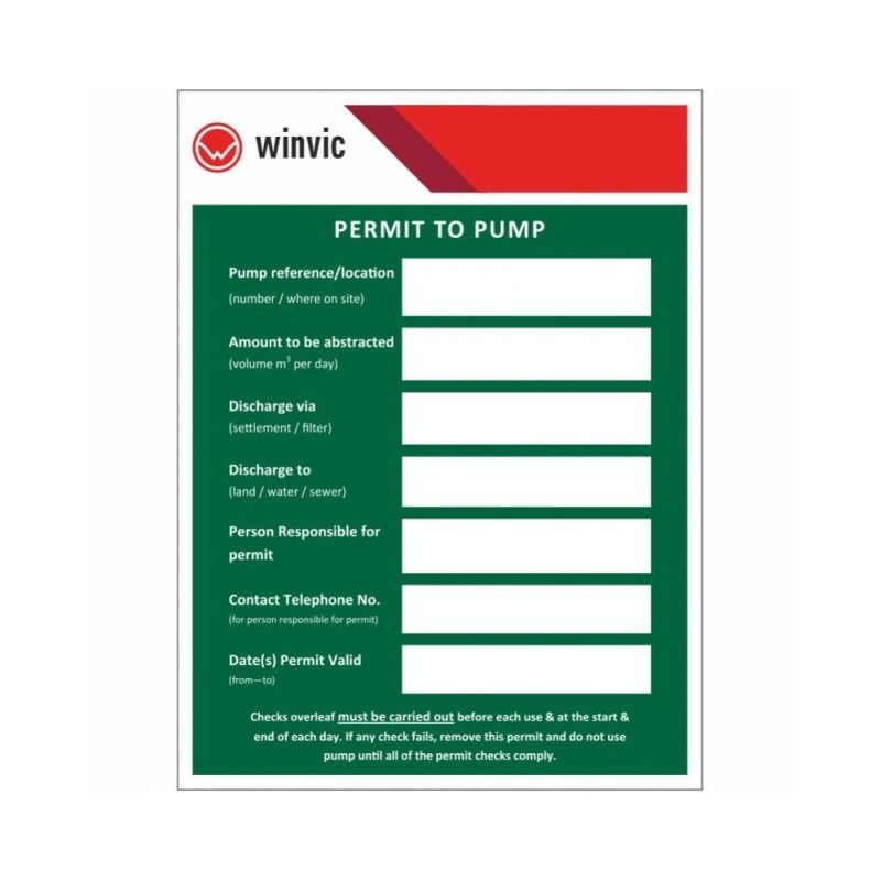 Permit To Pump Tags (Double Sided)