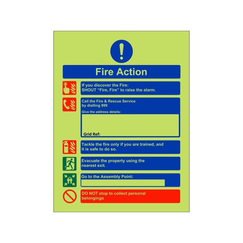 Glow In The Dark Holiday Lets Fire Action Notice Sign - BS 5499 Compliant