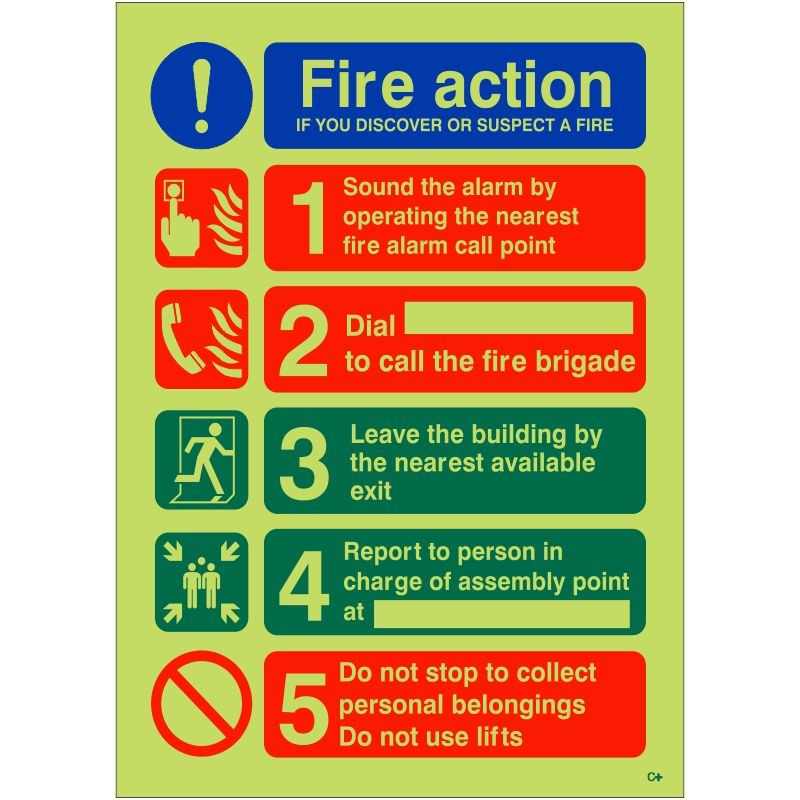 Glow in the Dark Fire Action Notice Sign - If You Discover Or Suspect A ...