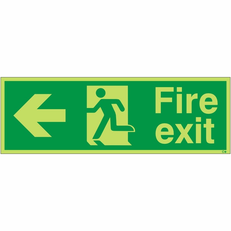 Glow in the Dark Fire Exit Left Sign - BS 5499 Compliant